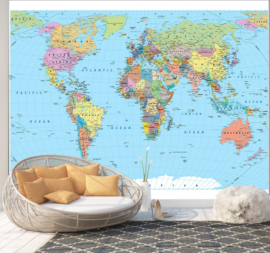 World Map Educational Countries Wallpaper Mural Art Print Photomural ...
