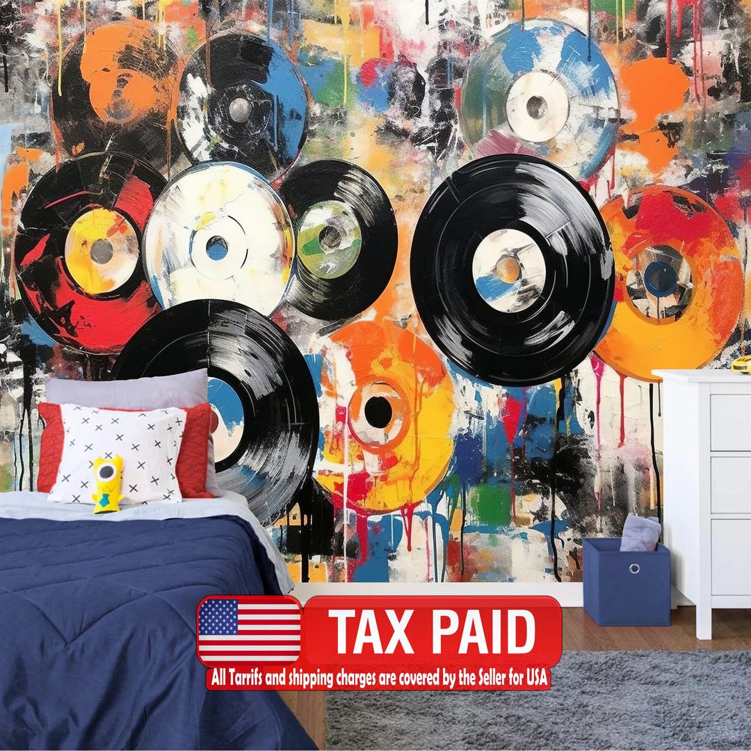 Wallpaper, Grunge Vinyl Records Wall Mural, Generative AI Pop Art Decal ...