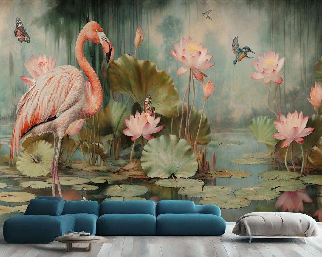 Vintage Watercolor Art Flamingo Cloud Oriental Wall Gift, Art Print ...