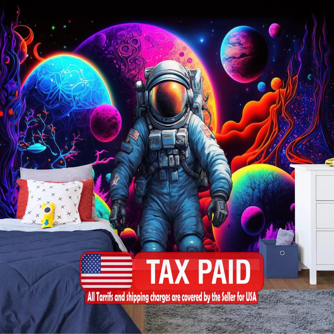Spaceman Galaxy Wall Mural, Psychedelic Art, Peel and Stick Wallpaper ...