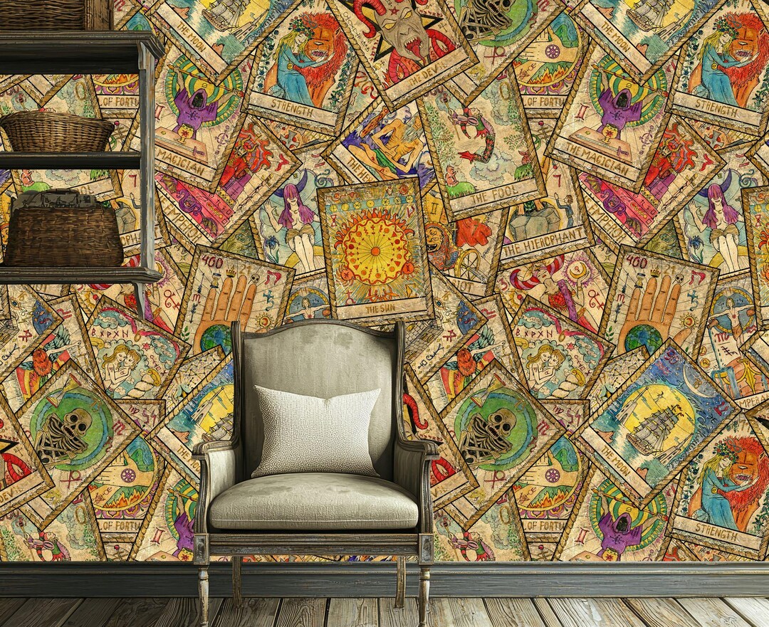Vintage Tarot Card Wallpaper Mural, Esoteric Astrology Art, Peel and ...