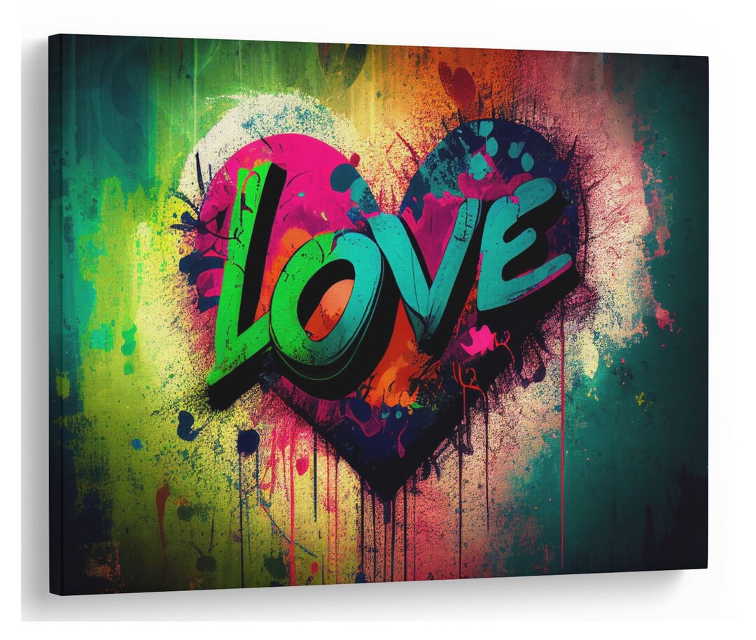 Colorful Graffiti With Heart Shape and Love Modern Home Decor Natural ...