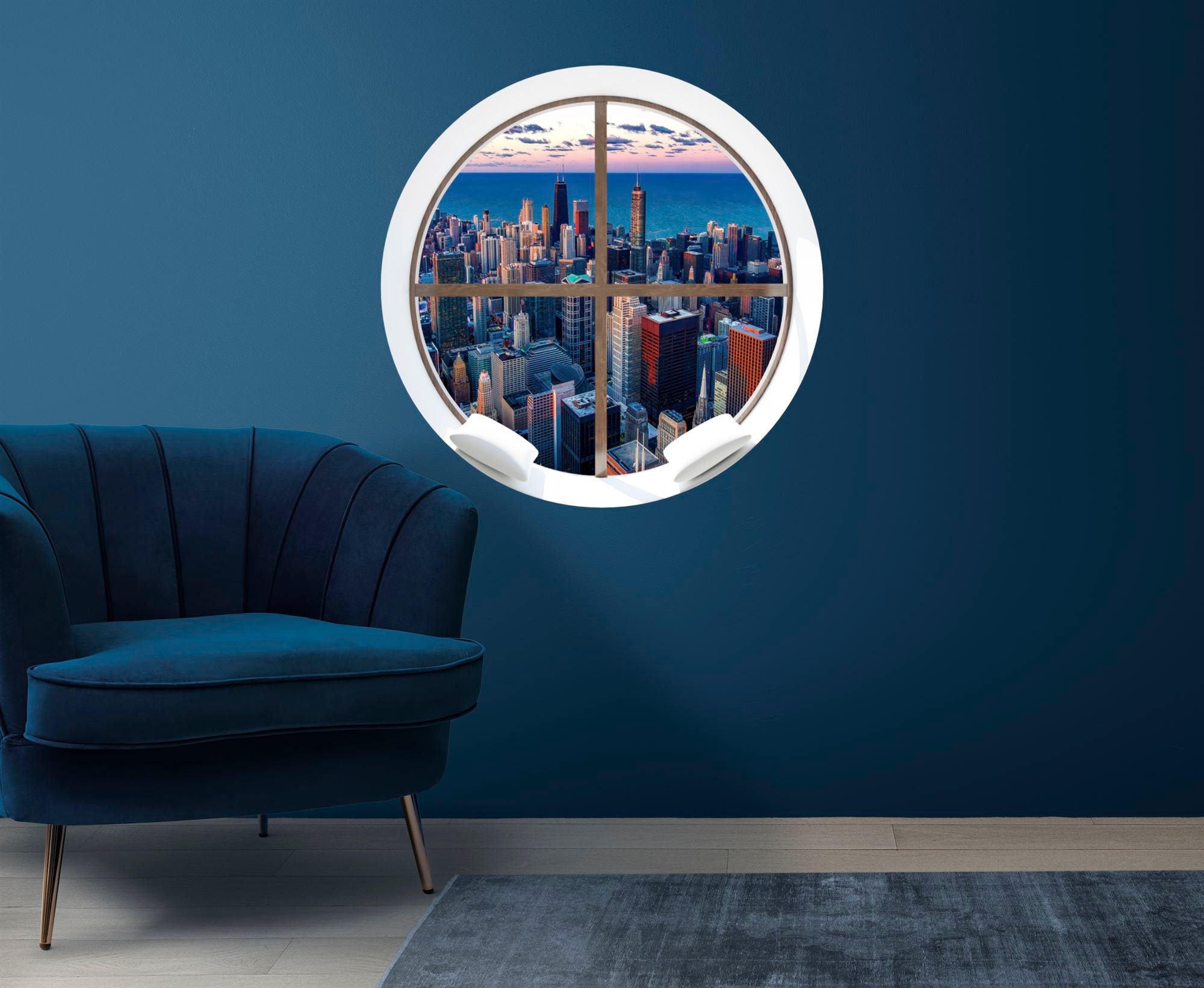 3D Window Chicago Skyscraper Circle Poster Photomural Wall - Etsy