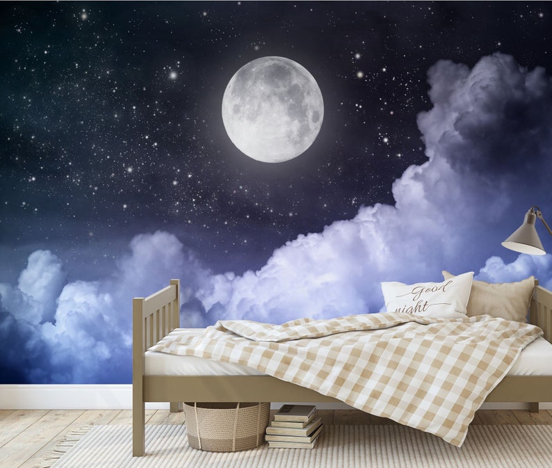 Moon & Stars Wall Mural, Peel and Stick Wallpaper - Etsy