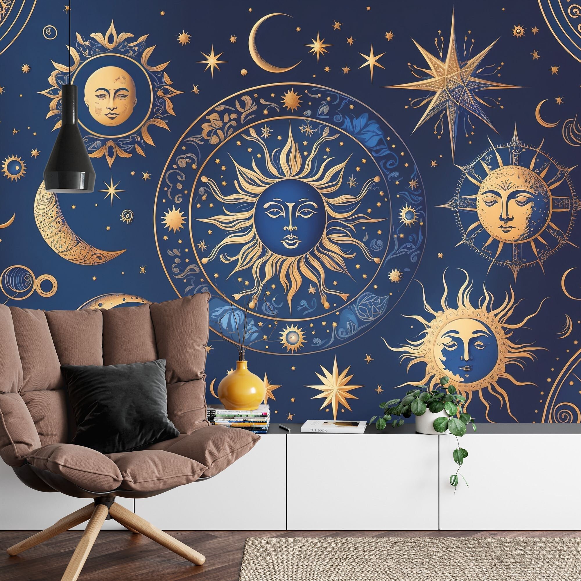 Golden Stars Moon,planets,mystical Tarot Cards, Fantasy Magic Space AI ...