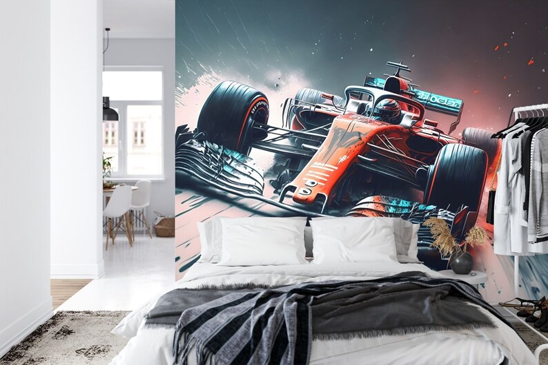 Formula 1 Racing Car Wallpaper Mural, Abstract AI Art, Peel and Stick ...