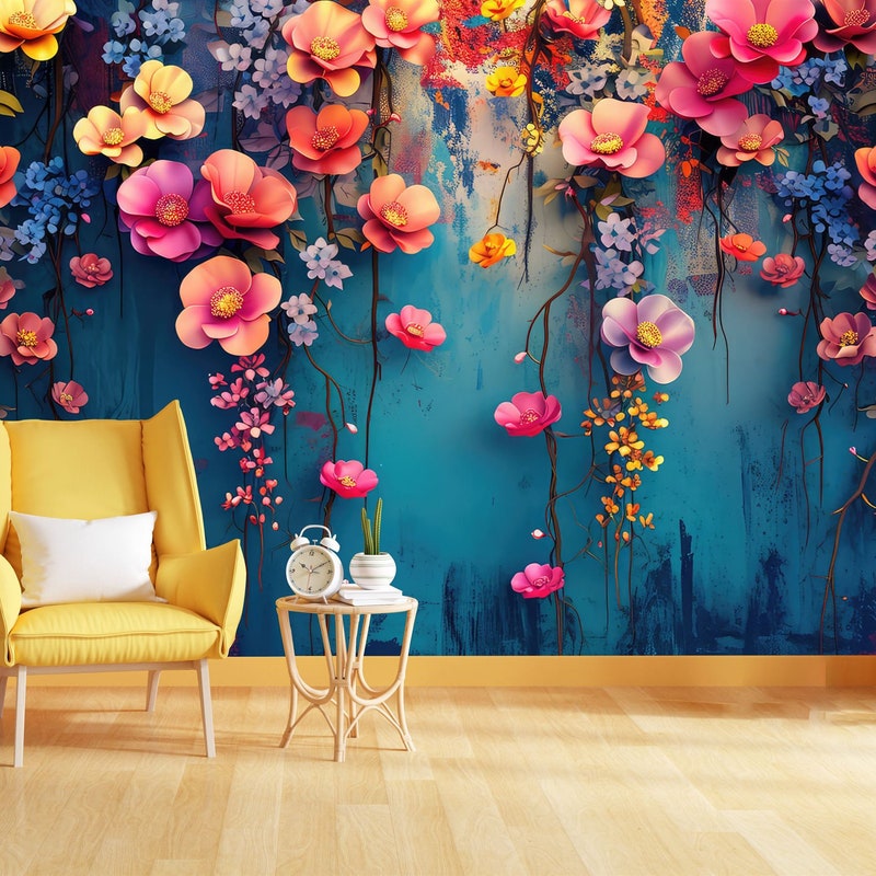 Vibrant Floral Wallpaper - Etsy