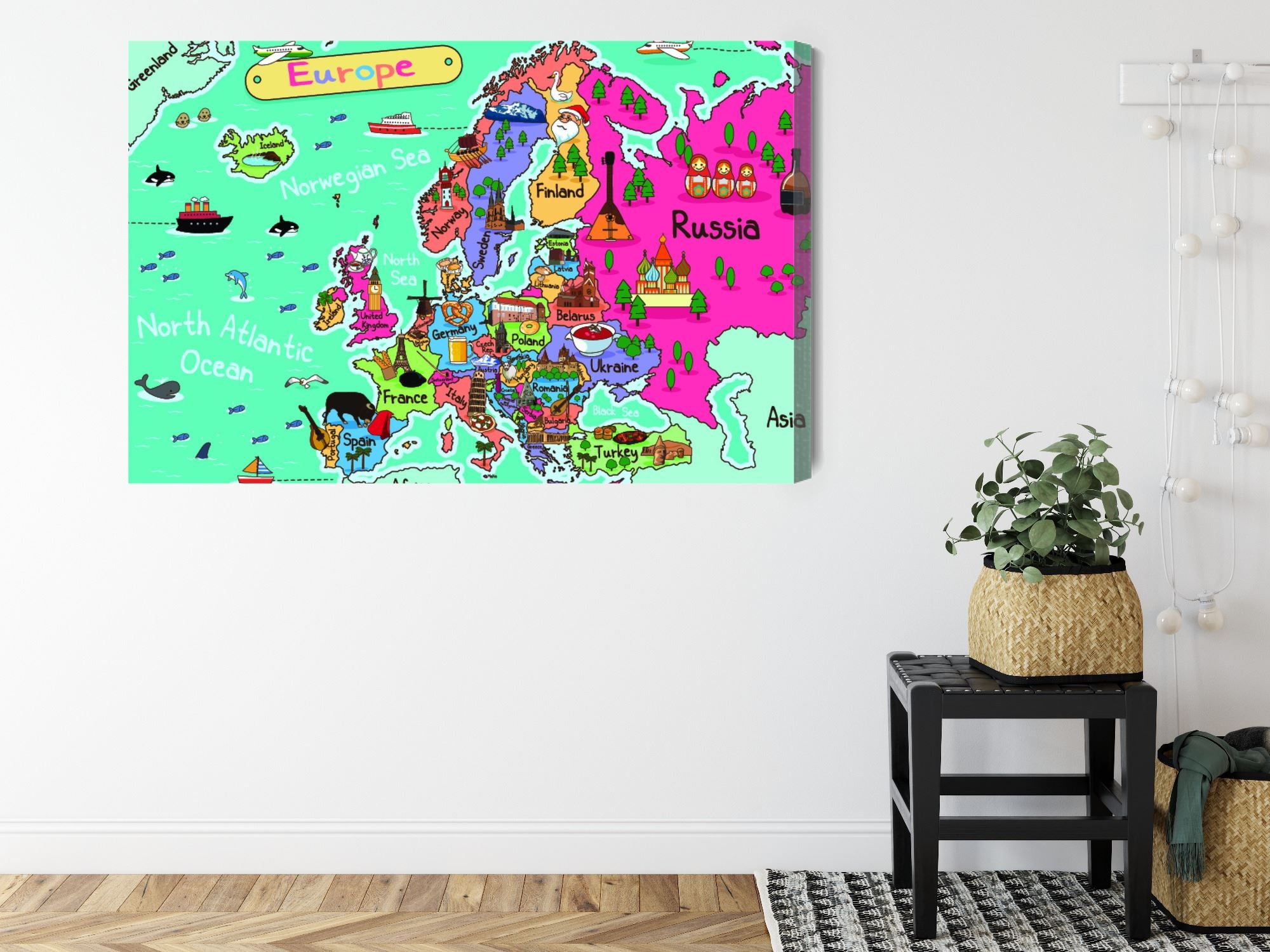 Colorful Europe Kids Map Illustration Educational Cartoon - Etsy