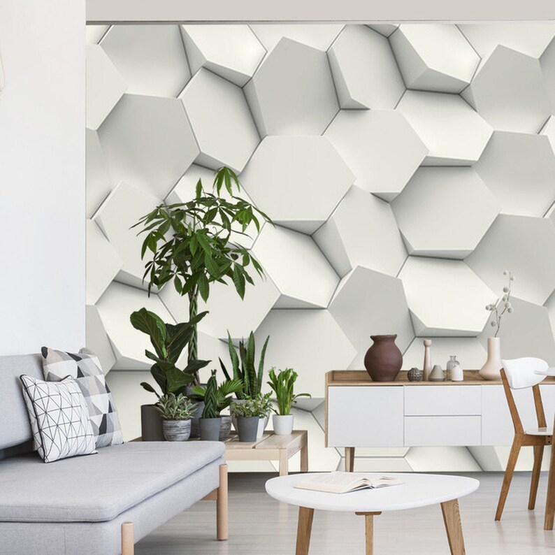 3D Hexagon Wall Mural, Geometric Peel and Stick Wallpaper - Etsy