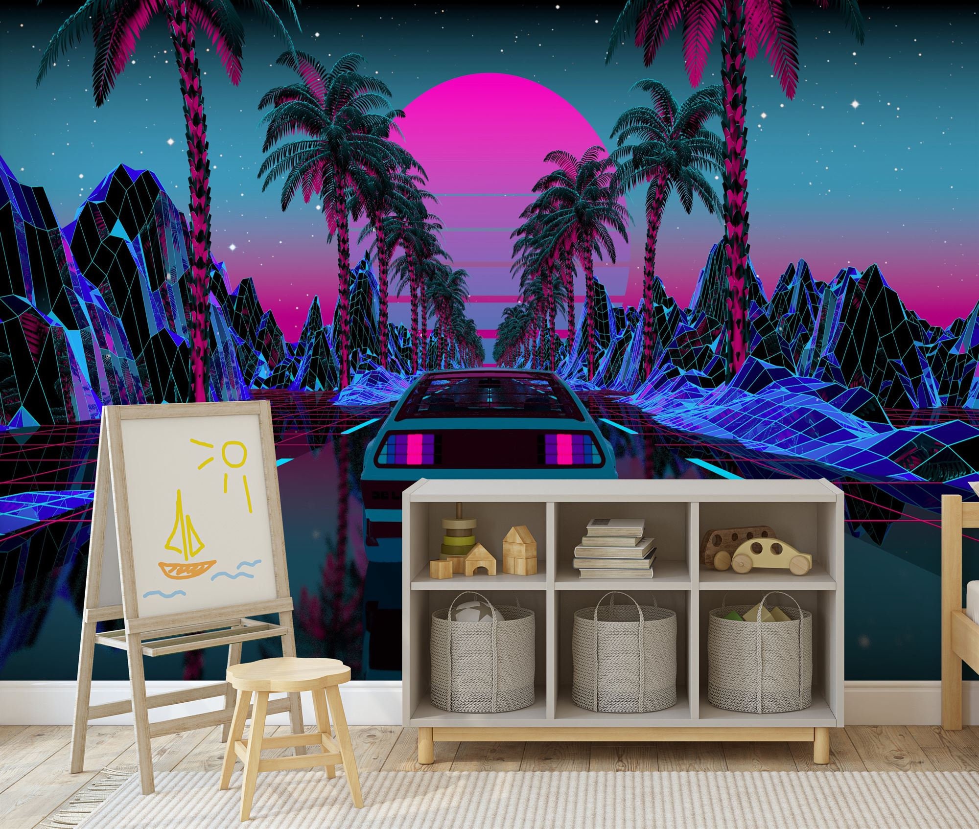 Vaporwave Cyberpunk Digital Palm Trees Out-run Gift for Kids - Etsy