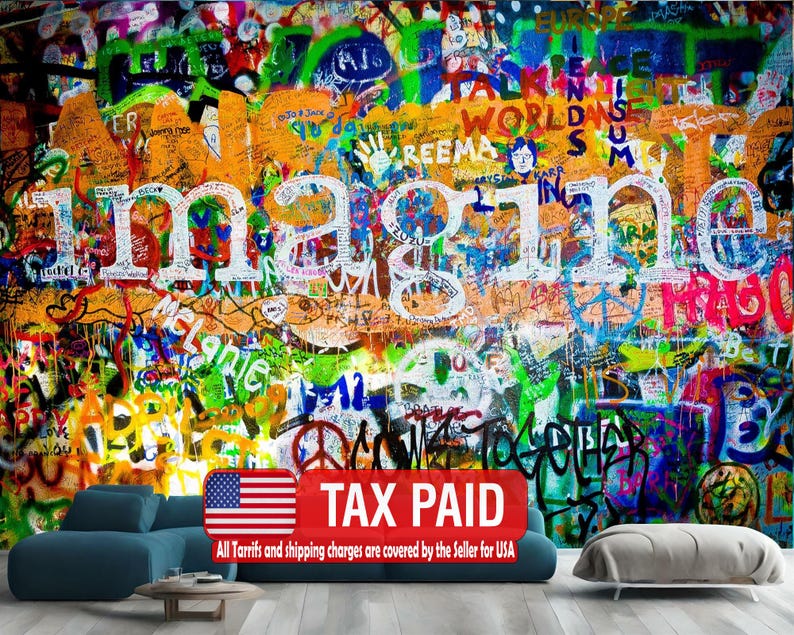 Wallpaper, John Lennon Imagine Graffiti Mural, Peel and Stick Wall ...