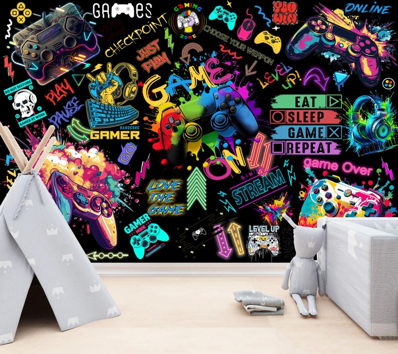 Gaming Room Wallpaper Mural, Peel and Stick Wall Decal - Etsy