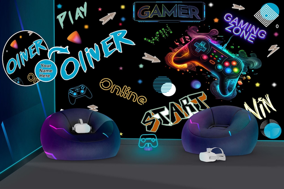 Games Theme Gaming Room, Custom Art, PERSONALIZED NAME Decal Sticker ...