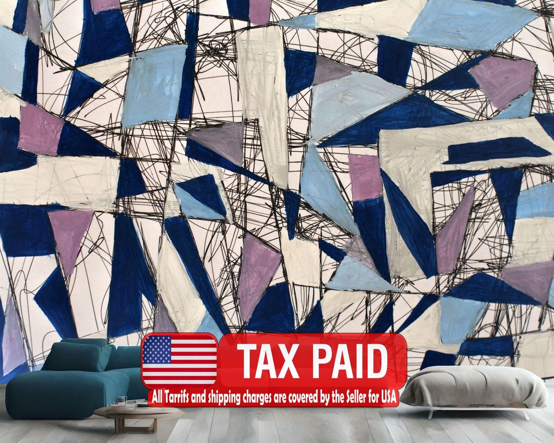 Cubism Painting Wallpaper Mural, Colorful Geometric Art Peel and Stick ...