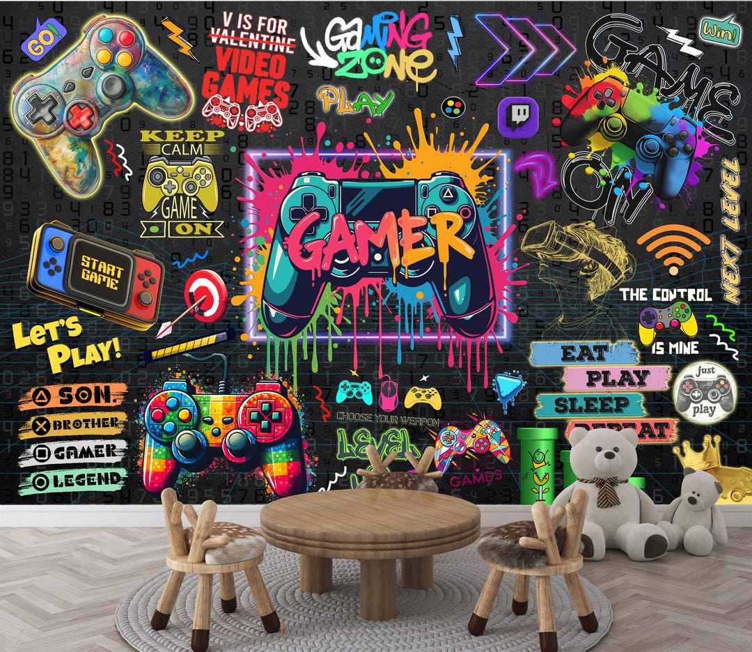 Gaming Room Wallpaper Mural, Peel and Stick Wall Decal - Etsy