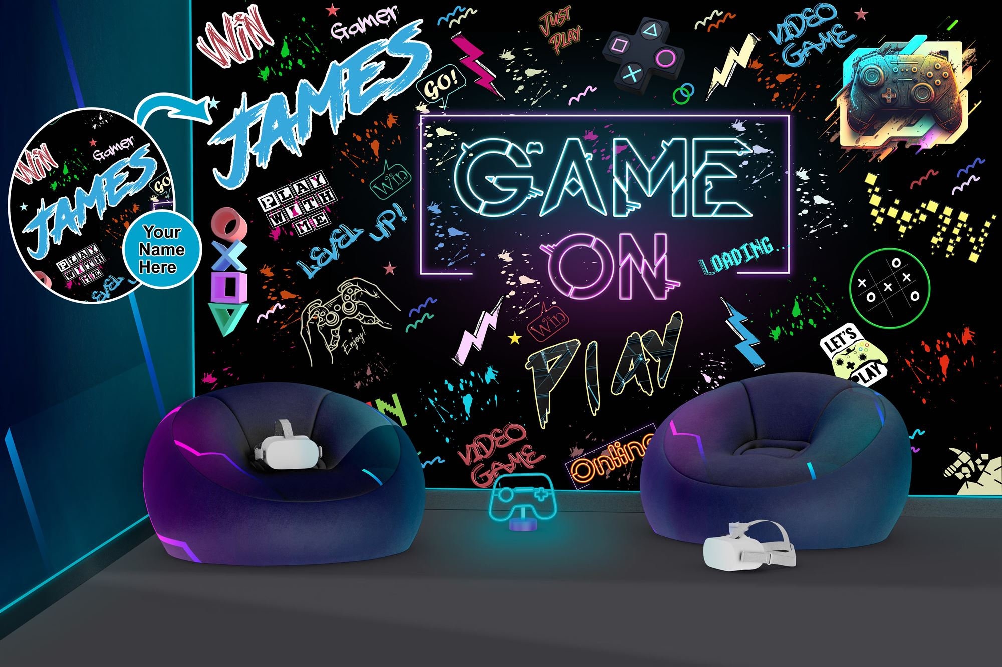 Games Theme Gaming Room, Custom Art, PERSONALIZED NAME Decal Sticker ...