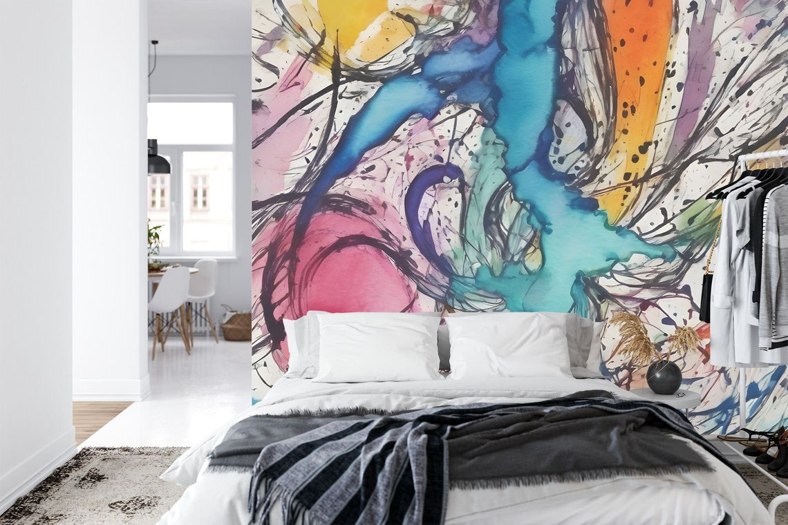 Abstract Watercolor Splatter Wallpaper Mural, Easy Install Peel and ...
