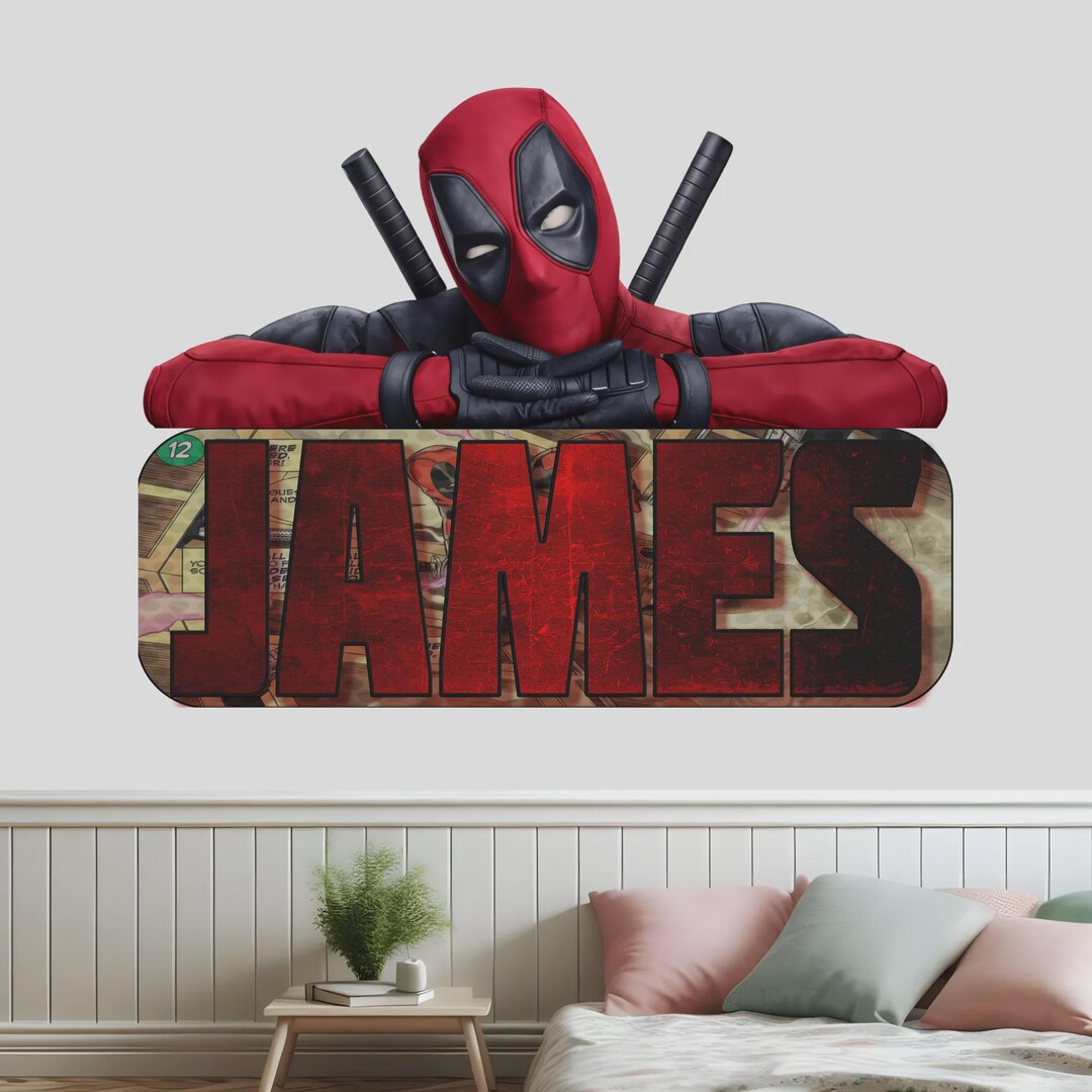 Personalized Deadpool Room Wall Decal, Custom Name 3D Kids Room Decor ...