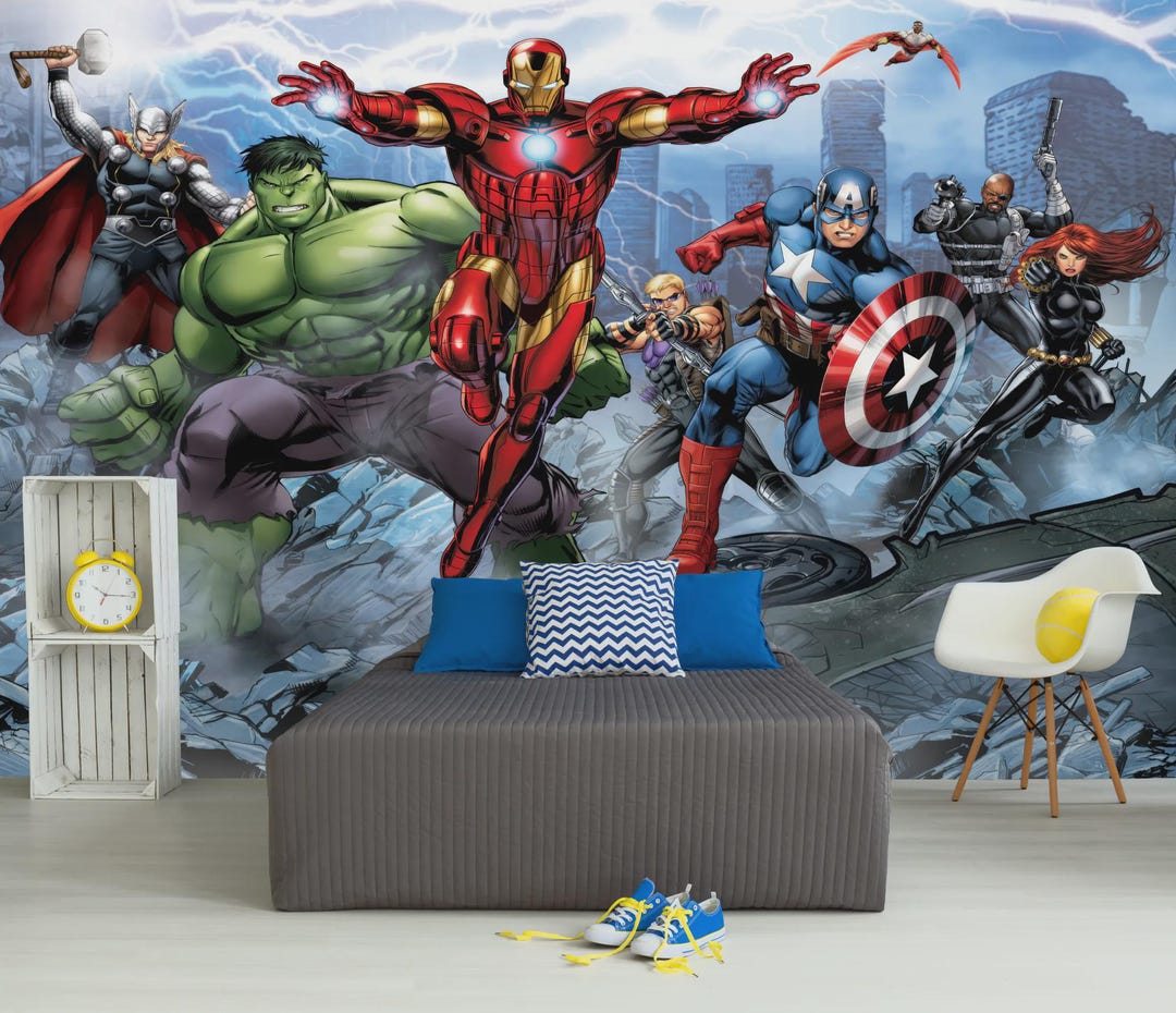 Superheros Kids Boys Children Room Wallpaper Mural Peel and Stick Decal ...