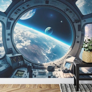Spaceship 3D Window View of Earth From Space Gift, Art Print Photomural ...