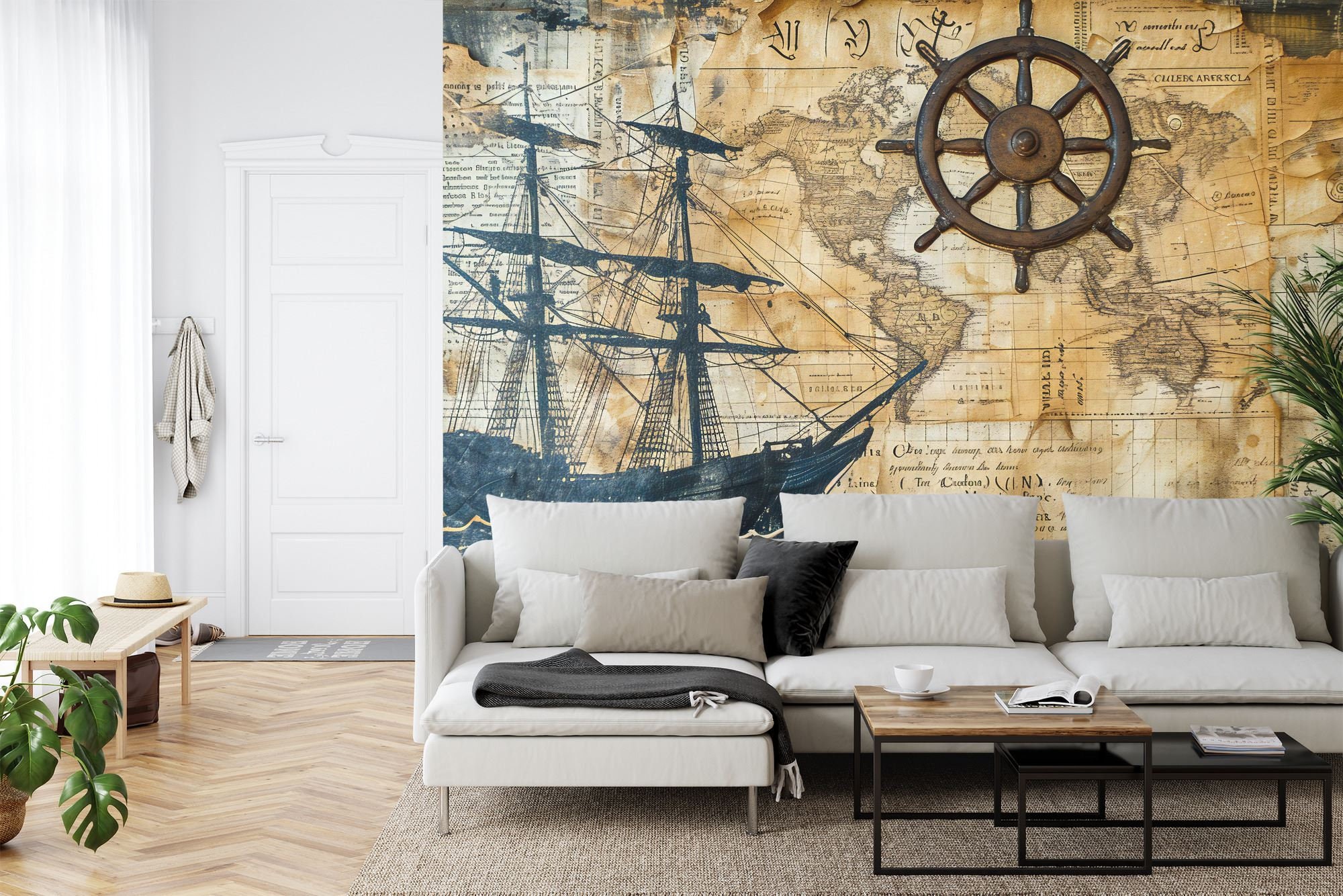 Nautical Map Wallpaper Mural, Peel and Stick, Captain's Log Art Print ...