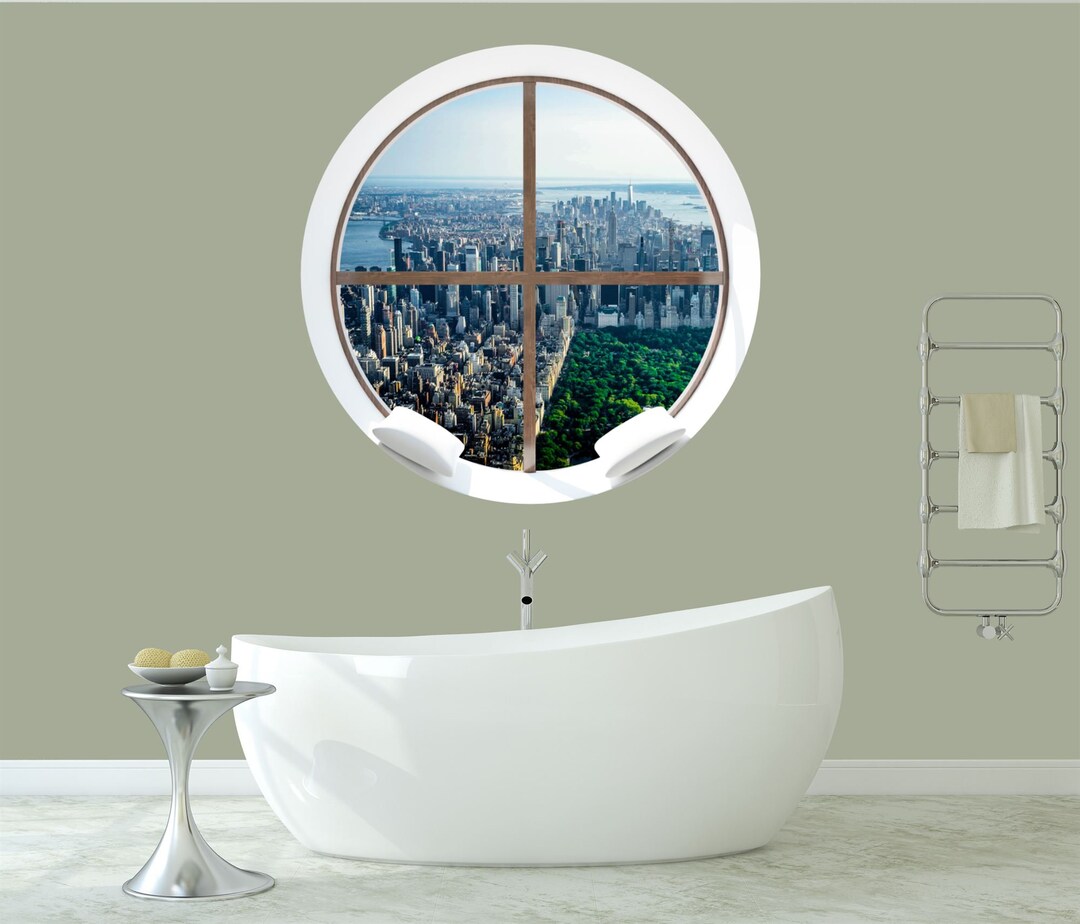 3D Window View New York City Circle Poster Photomural Wall Décor Easy ...