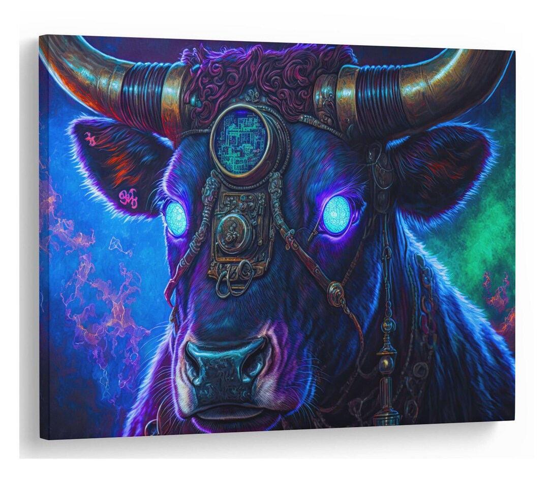 Steampunk Glowing Cow Old West Generative AI Natural Canvas Print Wall ...