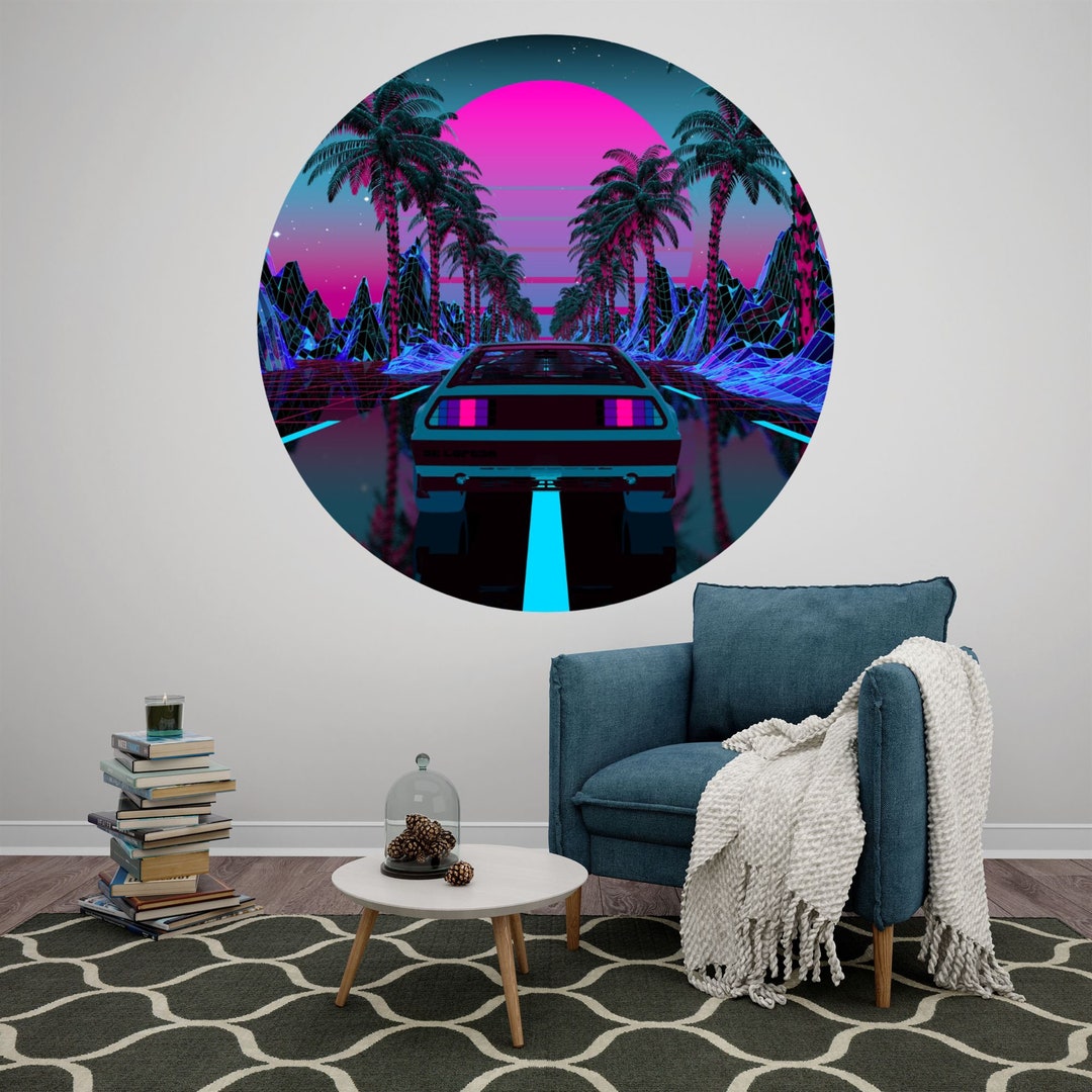 Cyberpunk Car Wall Decal | Vaporwave Neon Circle Sticker - Etsy