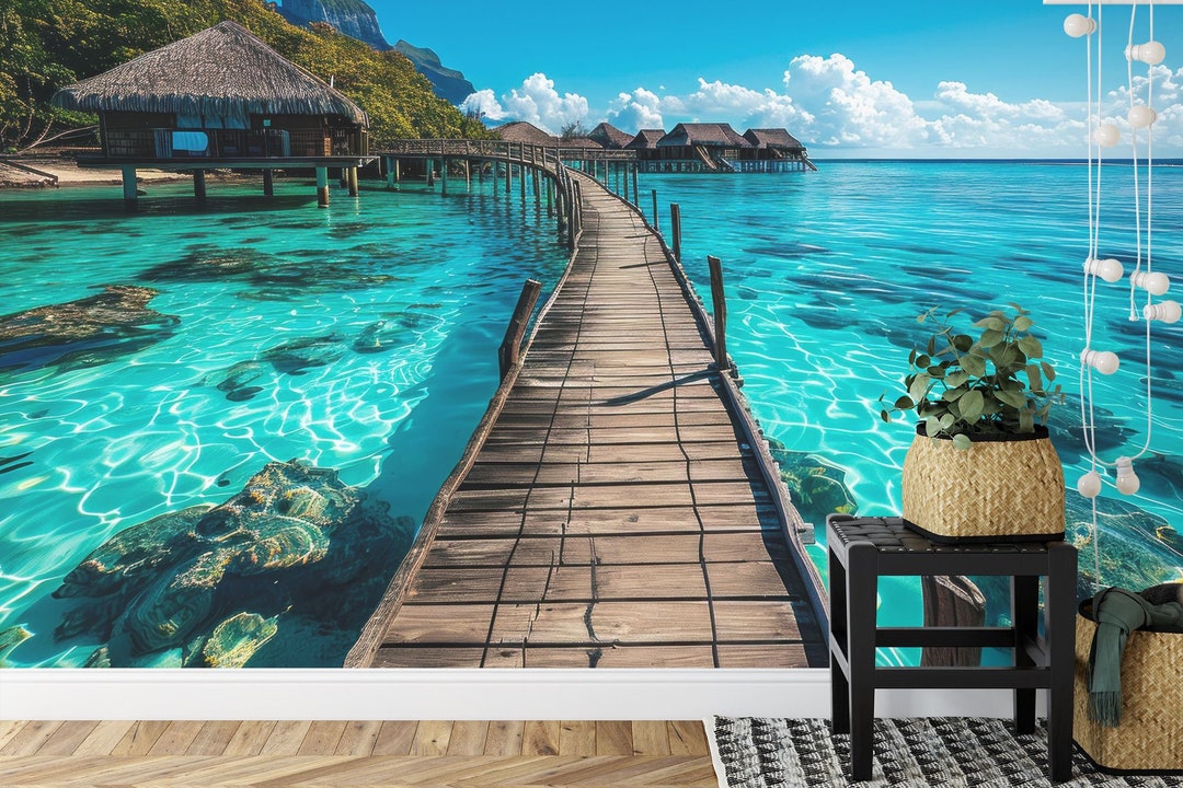 Tropical Paradise Wooden Pier Leading to Bungalows Gift, Art Print ...
