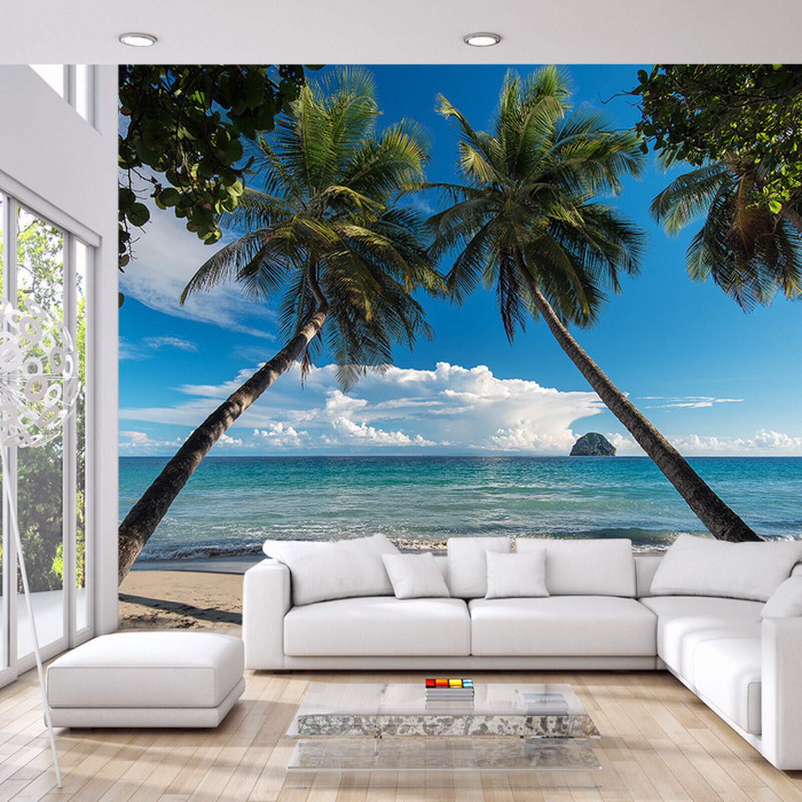 Tropical Beach Palm Trees Wallpaper Mural Art Print Photomural - Etsy