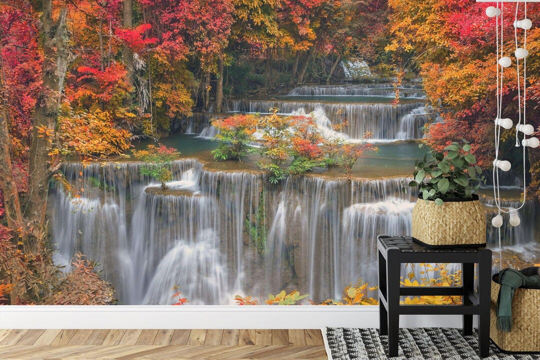 Autumn Waterfall Wallpaper Mural, Peel and Stick Wall Decal - Etsy