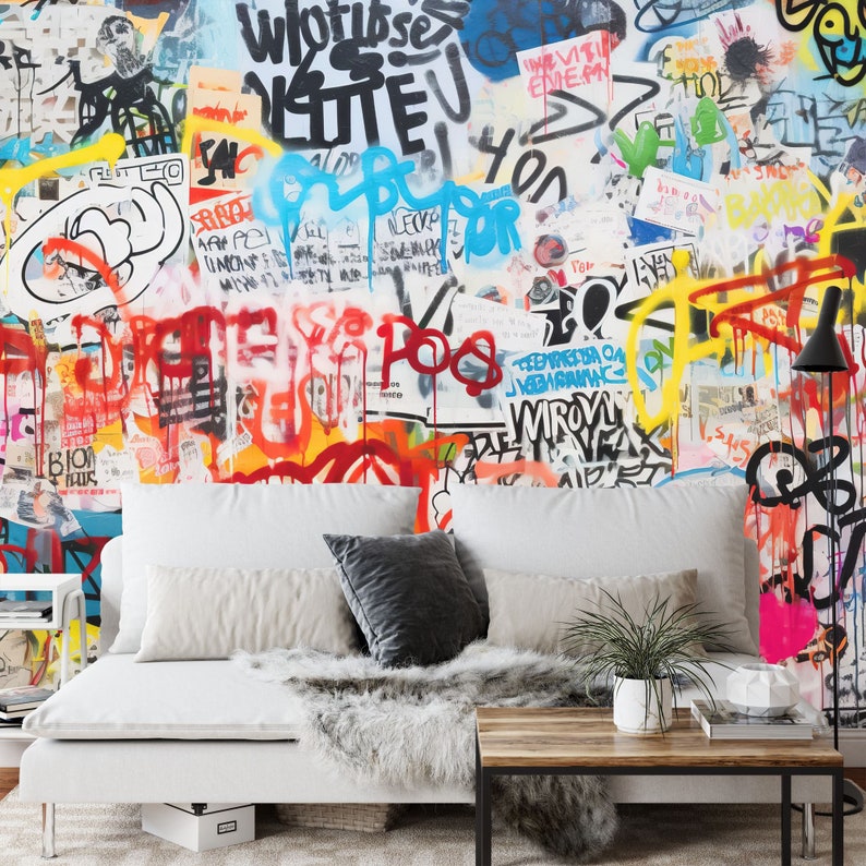 Graffiti Street Wallpaper Mural, Urban Abstract, Peel and Stick Wall ...