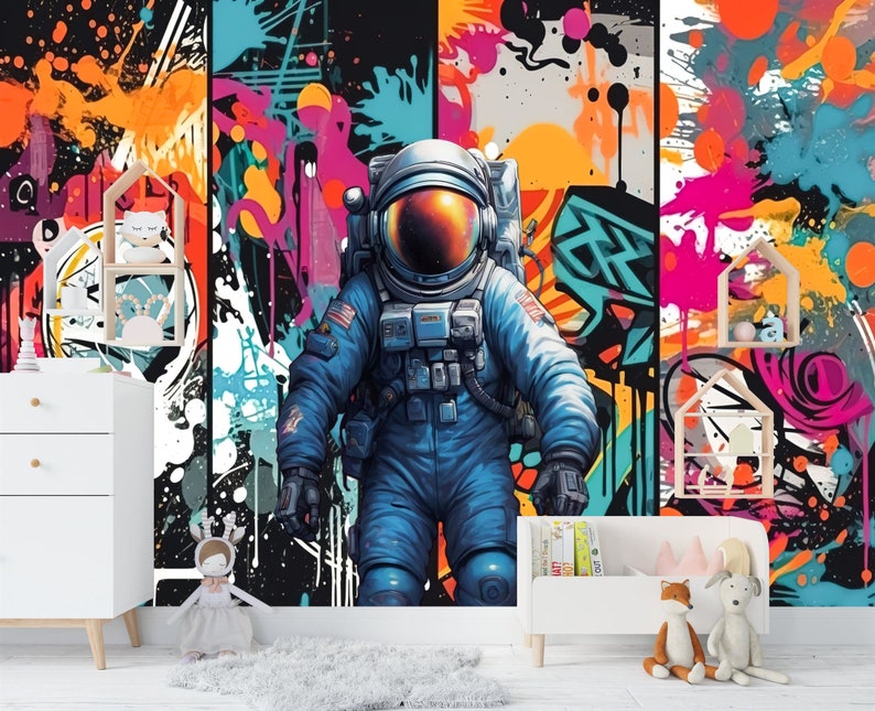 Spaceman Graffiti Splatter Paint Gift for Kids, Art Print Photomural ...
