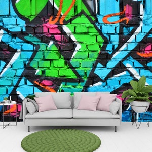 Urban Street Graffiti Colorful Wall Brick Gift, Art Print Photomural ...