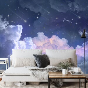 Falling Stars in Night Sky Nursery Room Decor Wall Gift, Art Print ...