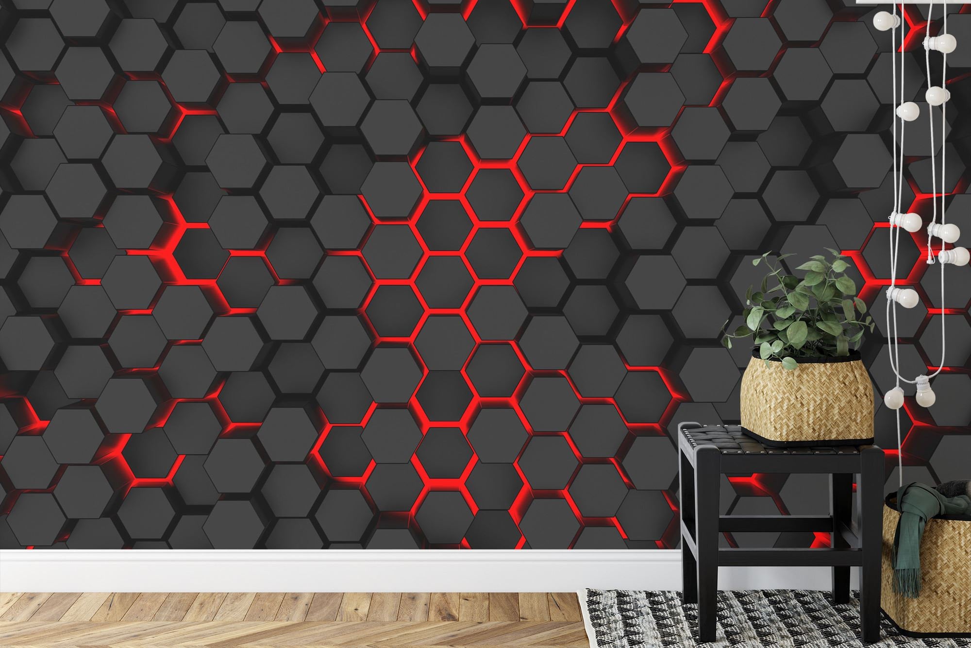 Red Hexagon Pattern Wallpaper