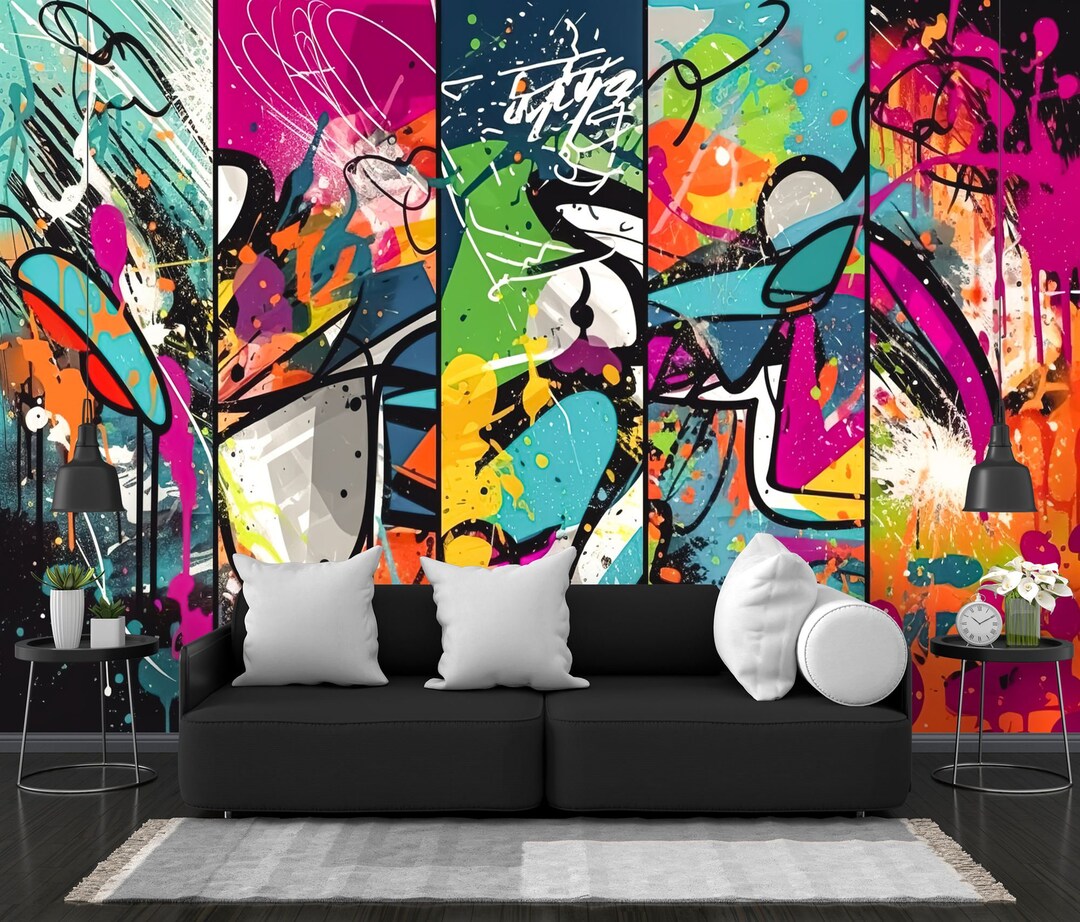 Colorful Graffiti Paint Splatter Fragments AI Gift Art Print Photomural ...