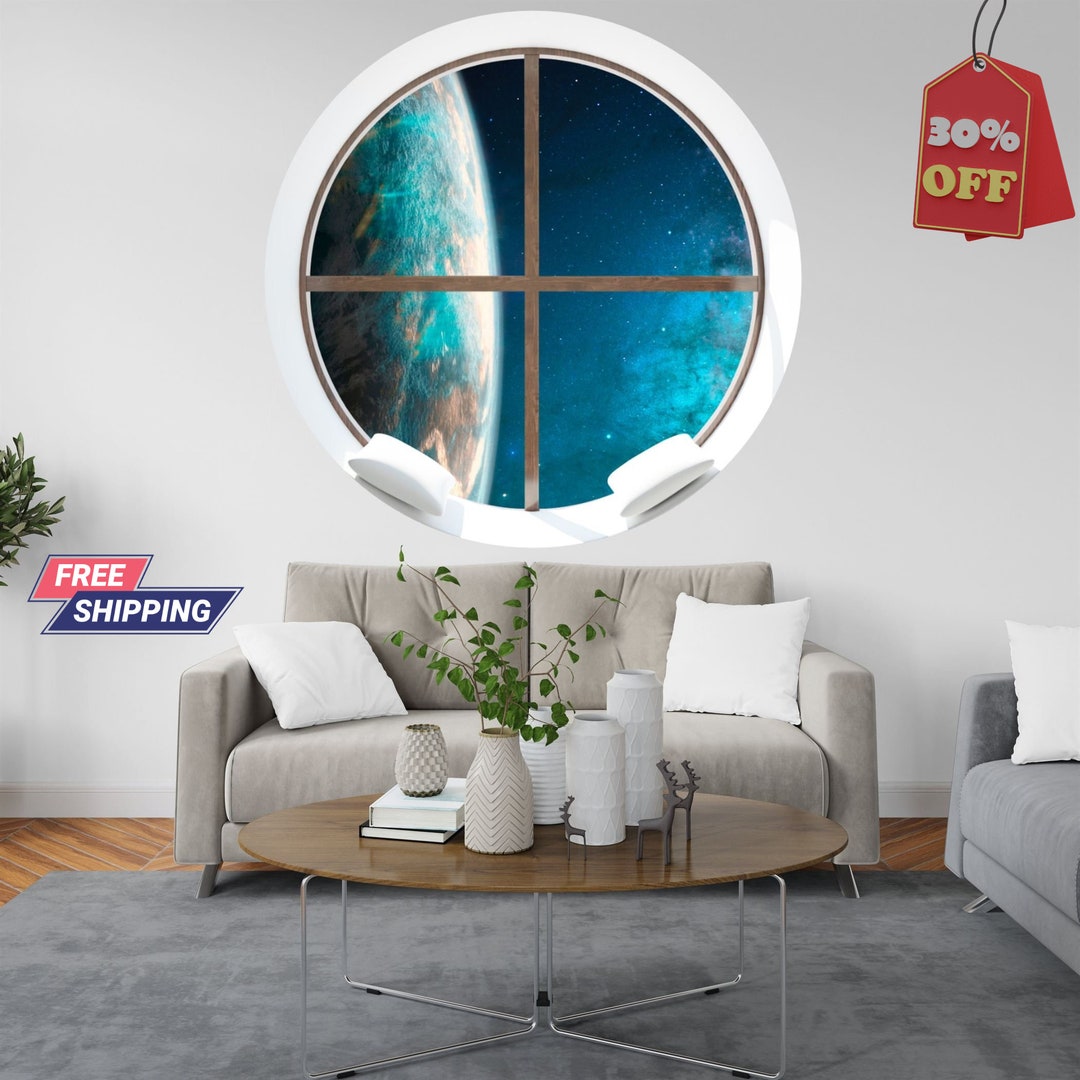 3D Window View Earth Outer Space Circle Poster Photomural Wall - Etsy