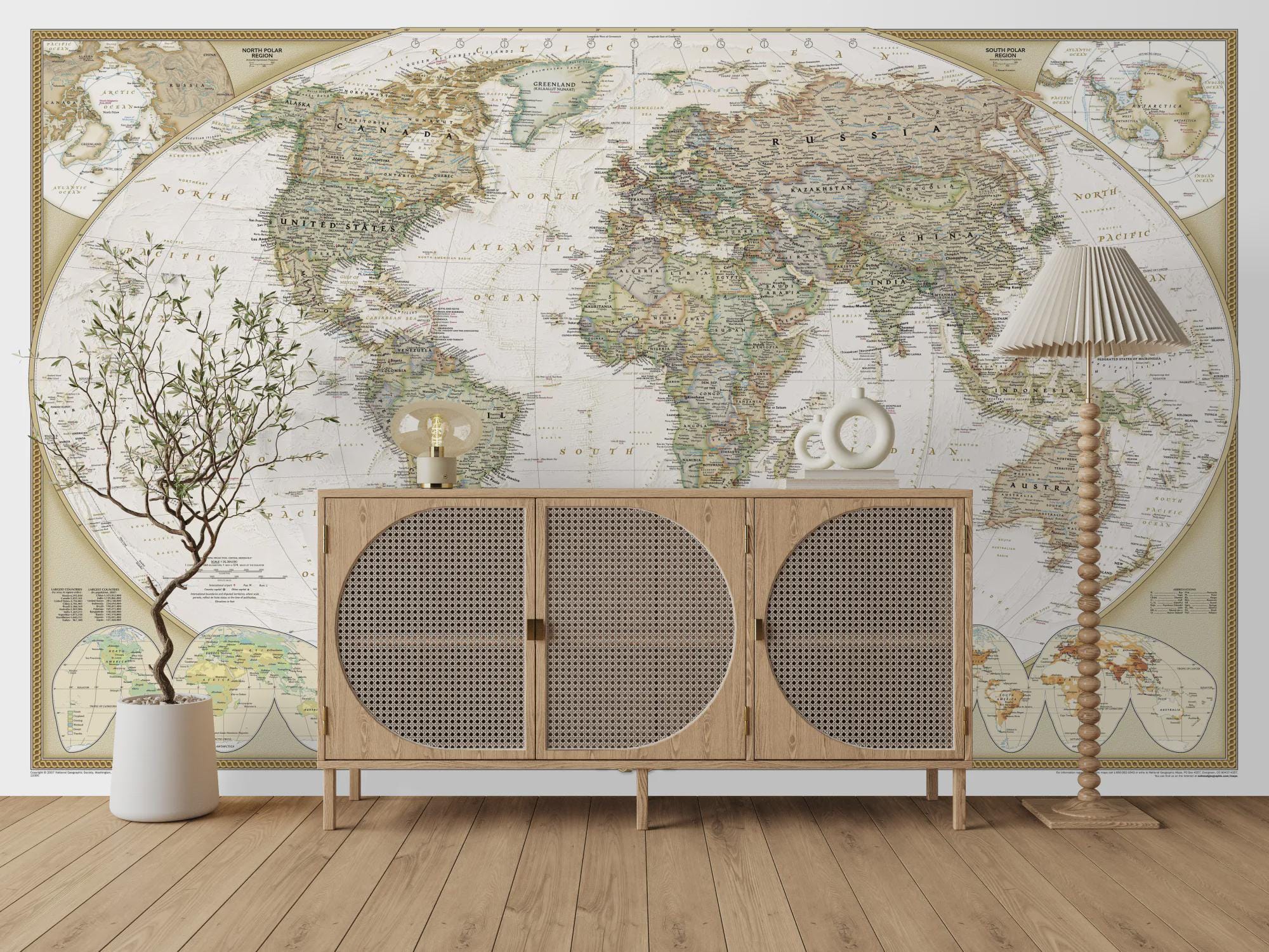 Executive National Geographic World Map Wallpaper Mural, Peel and Stick ...