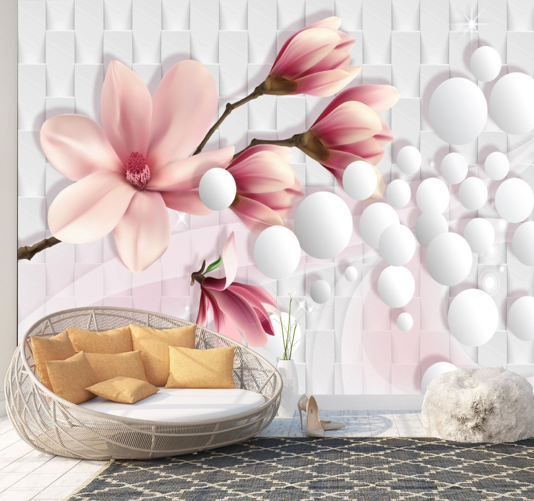 Colored Magnolia Rose Flower Wallpaper Mural Art Print Photomural Wall ...