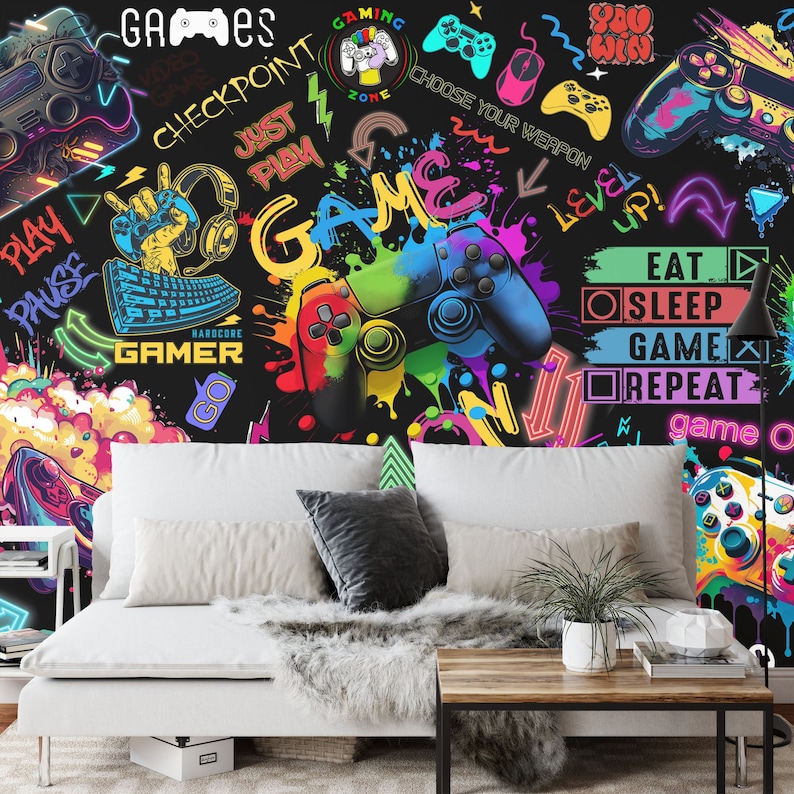 Gaming Room Wallpaper Mural, Peel and Stick Wall Decal - Etsy