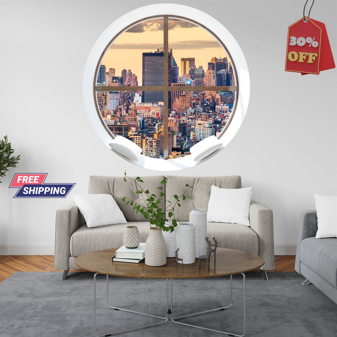 3D Window View New York City Circle Poster Photomural Wall Décor Easy ...