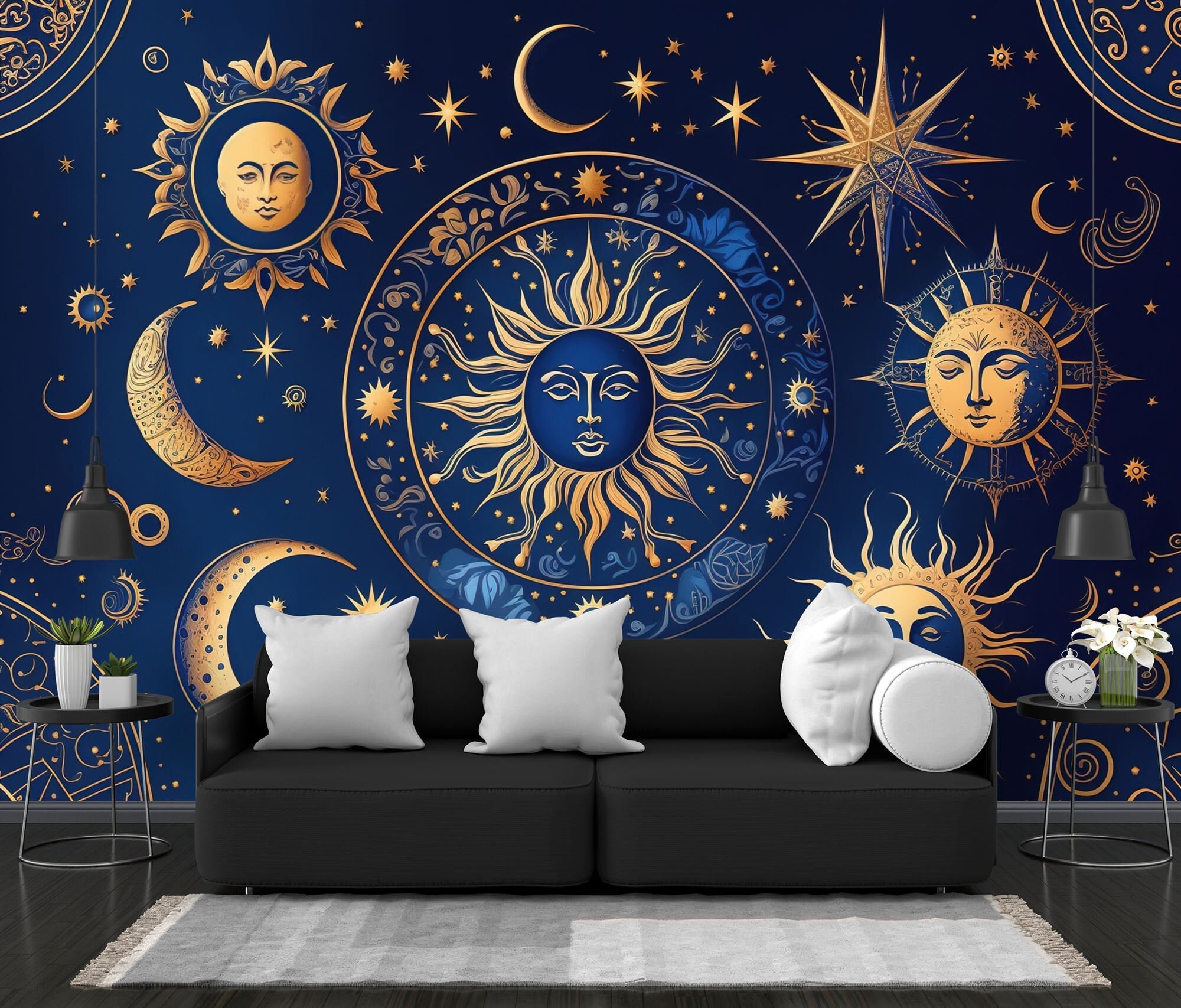 Golden Stars Moon,planets,mystical Tarot Cards, Fantasy Magic Space AI ...