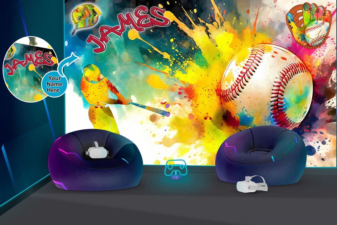 Baseball Boys Room Wallpaper Gaming Room Playing Kids Room Gift, Art ...