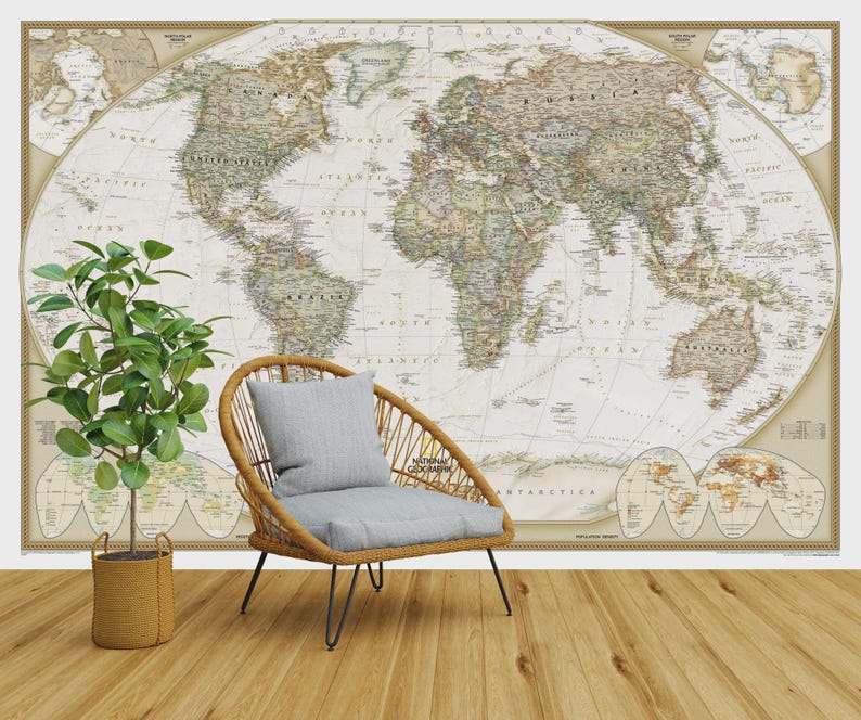 Executive National Geographic World Map Wallpaper Mural, Peel and Stick ...