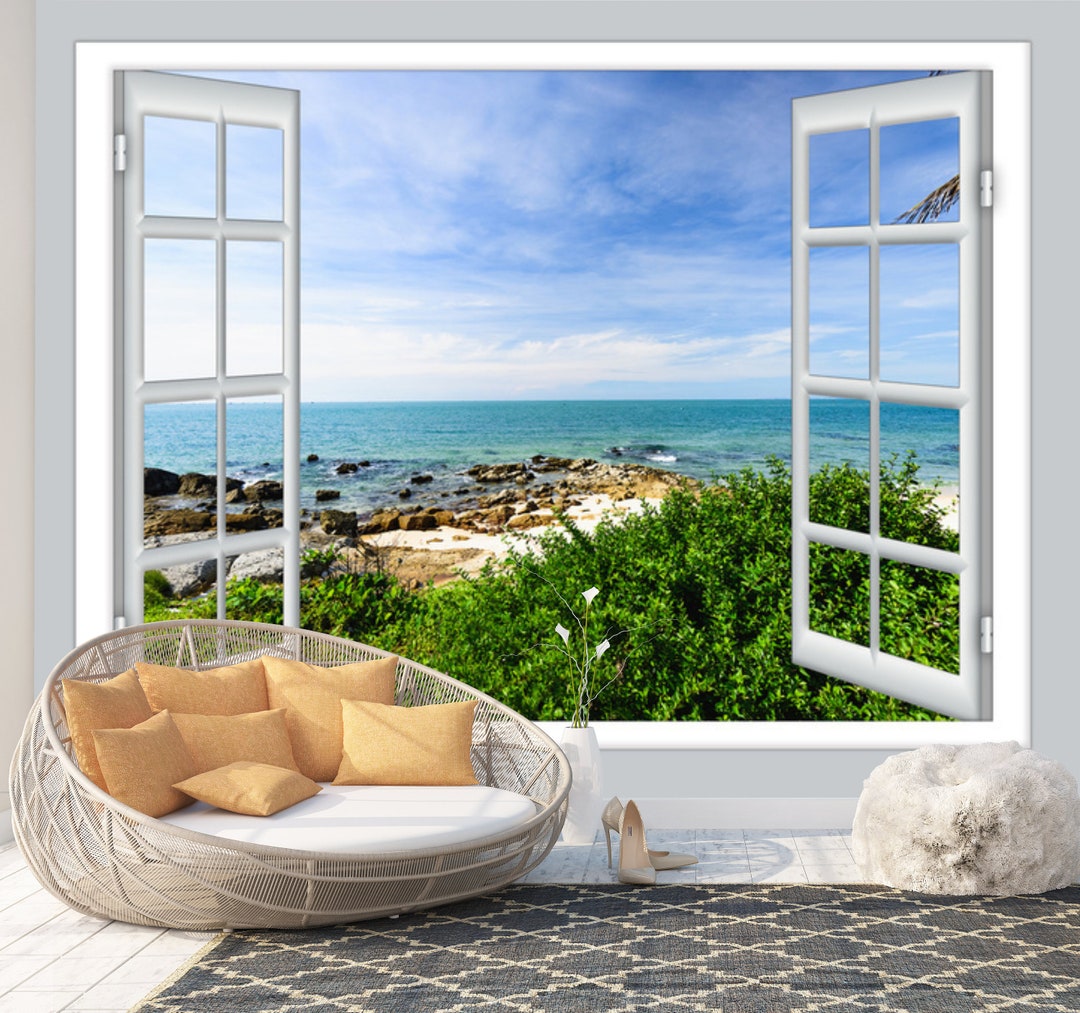 Sunny Sea View Mural: Removable Peel and Stick Wallpaper - Etsy