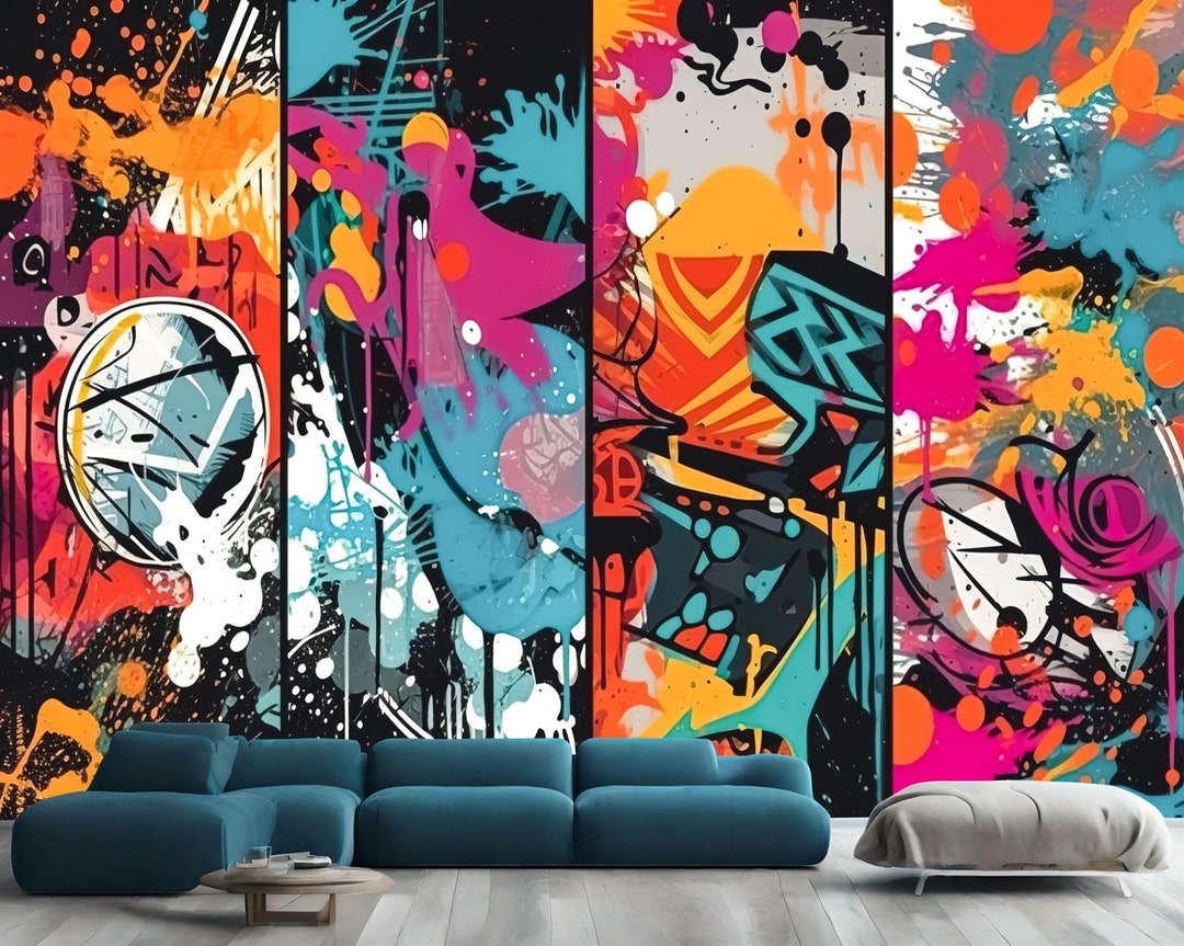 Colorful Graffiti Paint Splatter Fragments AI Gift Art Print Photomural ...
