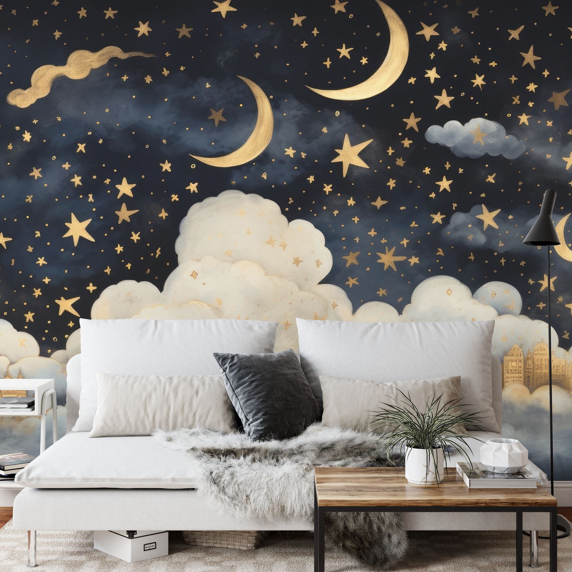 Golden Pictures Wallpaper Moon Gold, Black Night Sky Painting With