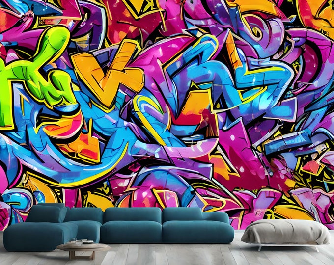 Newspaper Graffiti Collage Peel and Stick Wallpaper / Urban Wall Mural ...