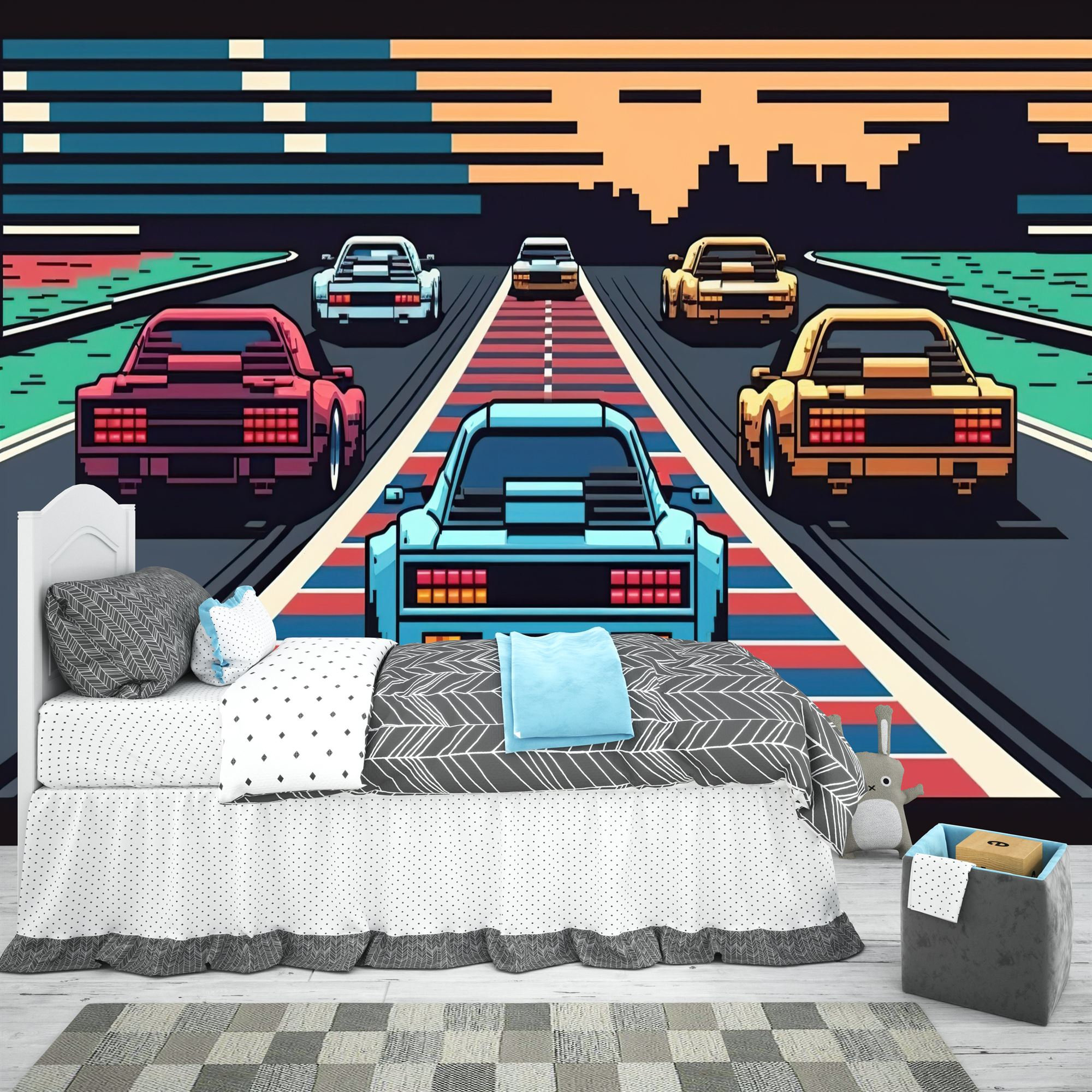 Retro Computer Game Car Race Pixel Art Gift for Kids Art - Etsy